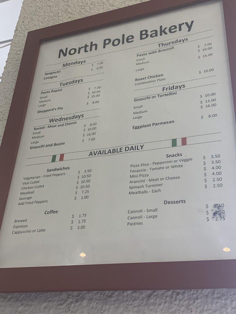 Menu at North Pole Bakery, Toronto