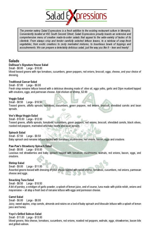 Menu at Salad Expressions restaurant, Memphis, Union Ave