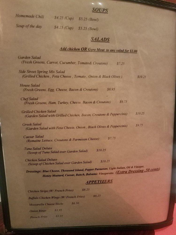 Menu at Side Street Cafe Restaurant, Cockeysville