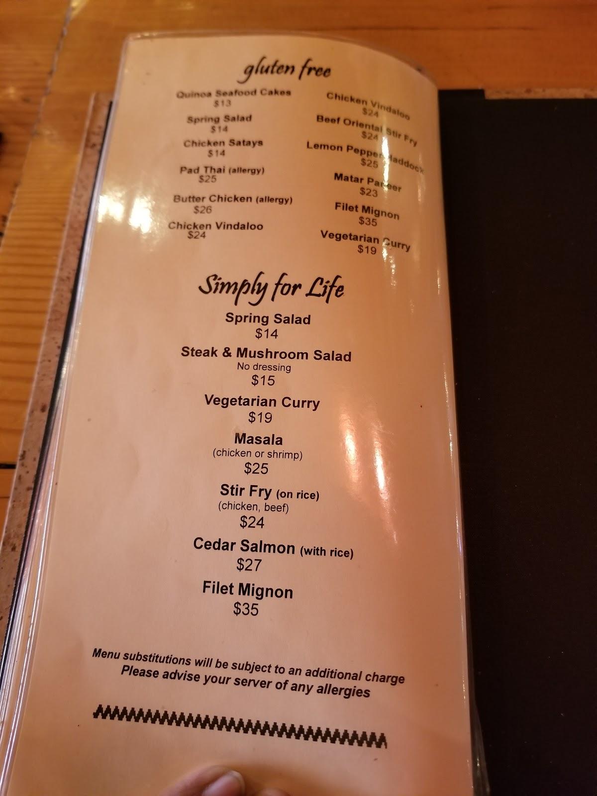 Menu at Thandi restaurant, Saint John