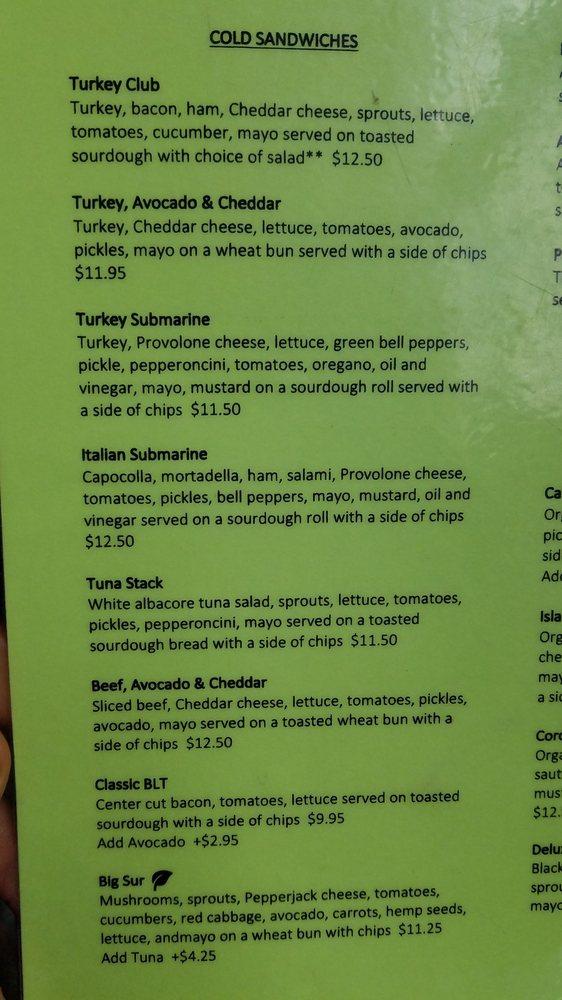 Menu at The Café on Bridge St cafe, Cambria