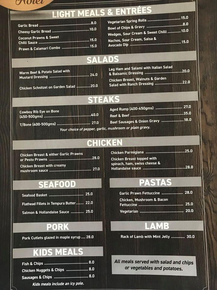 Menu at Toogoolawah Hotel pub & bar, Toogoolawah