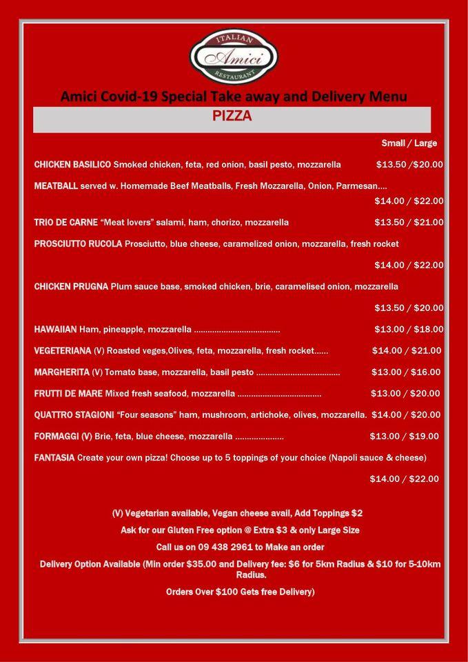 Menu at Amici Italian cafe and restaurant, Whangarei