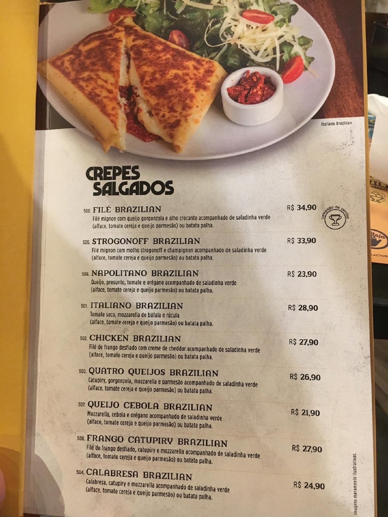 Menu at Brazilian Ice Cream cafe, Brasília, bloco A - Q CLS 209