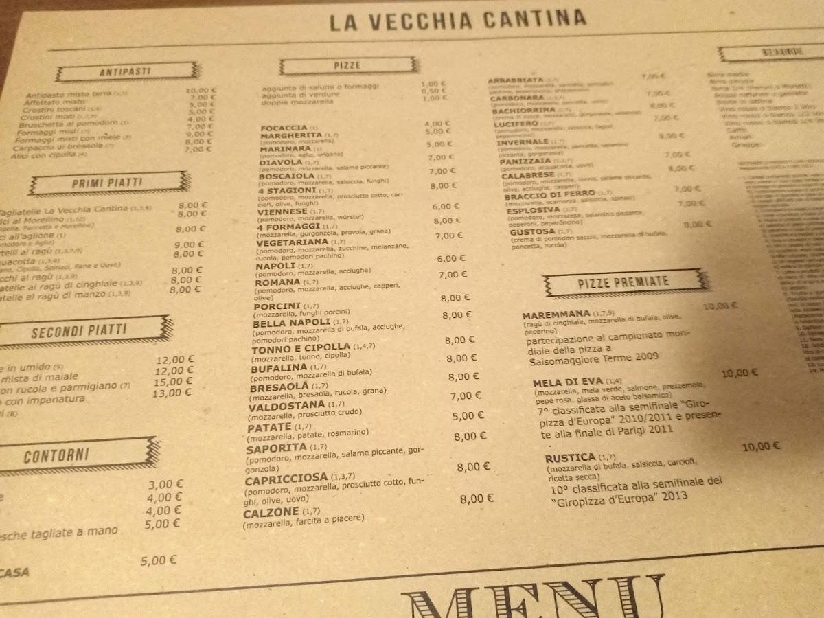 Menu da La vecchia cantina ristorante, Semproniano