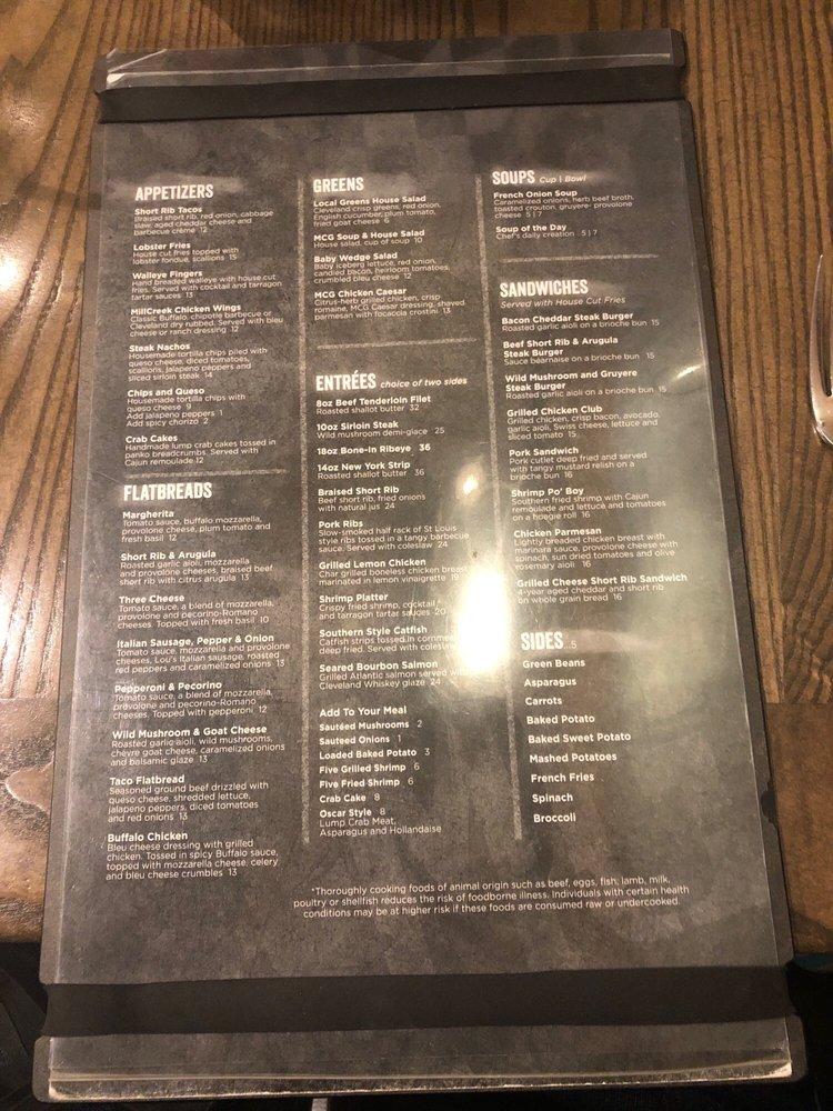 Menu at Millcreek Grille at Thistledown Racino pub & bar, North Randall