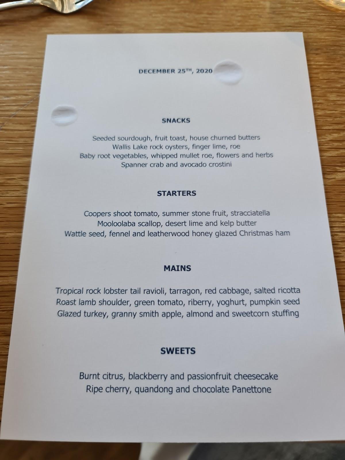 Menu at Paper Daisy restaurant, Cabarita Beach