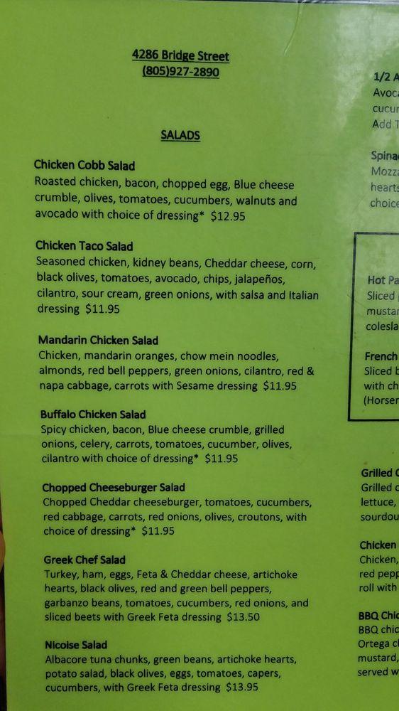 Menu at The Café on Bridge St cafe, Cambria