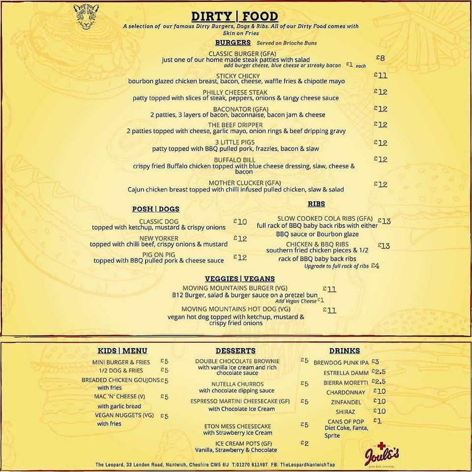 Menu at The Leopard pub & bar, Nantwich