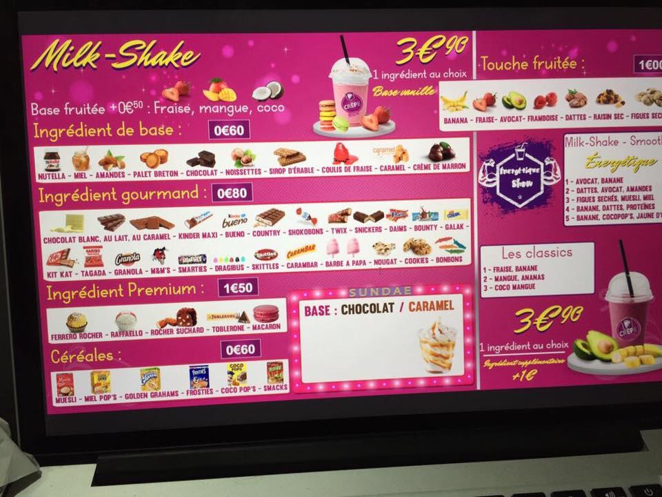 Menu au Crêpe Show Les Lilas restaurant, Les Lilas