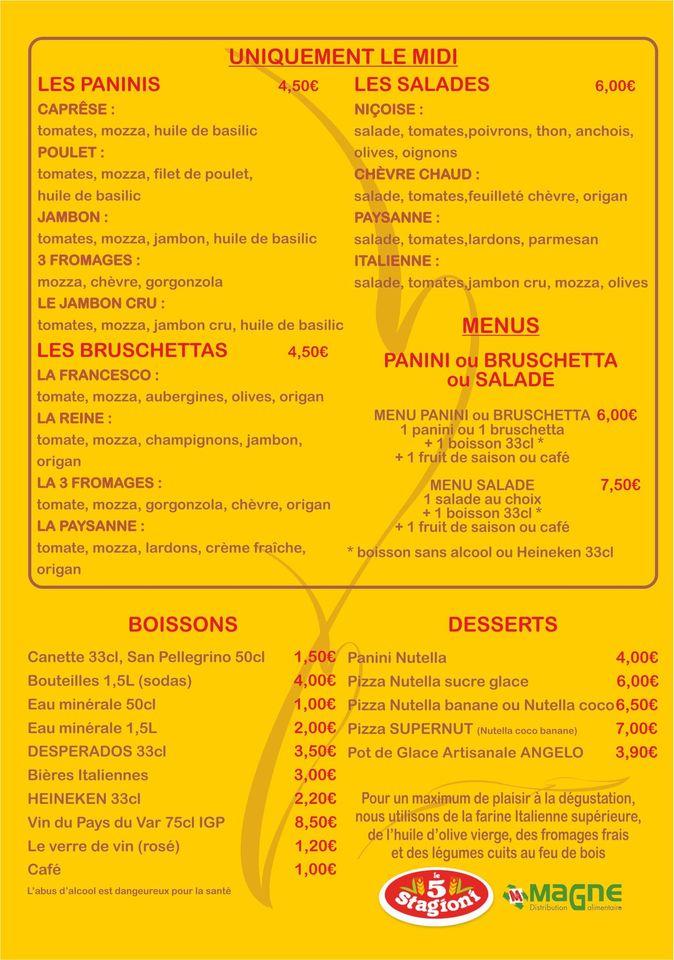 Menu au Et Ma Pizza restaurant, Le Cannet-des-Maures