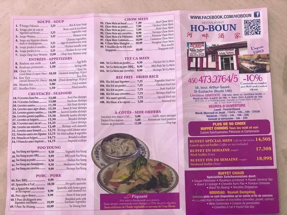 Menu at Restaurant Ho-Boun, Saint-Eustache