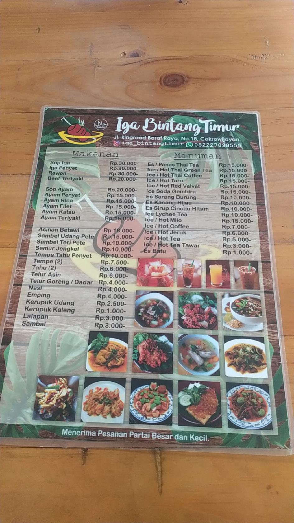 Menu at IGA BINTANG TIMUR restaurant, Godean, Jl. Cokrowijayan