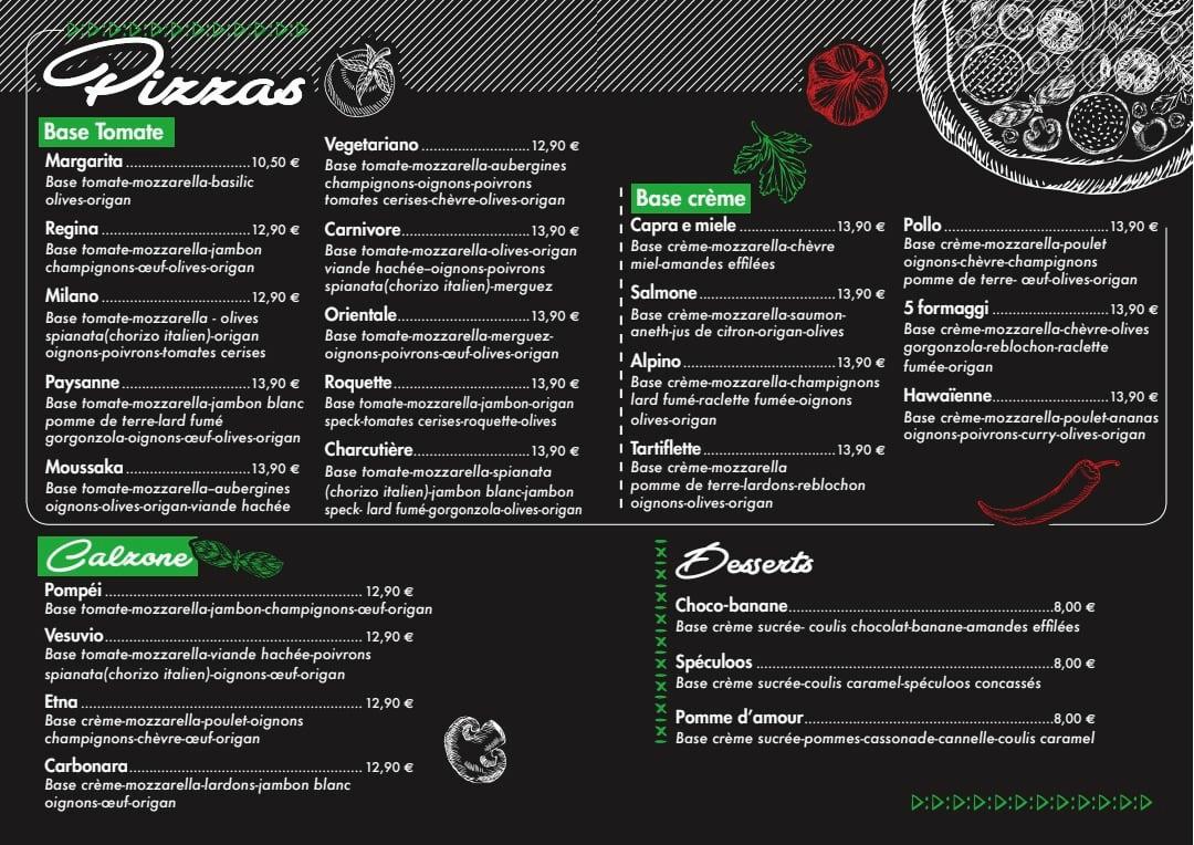 Menu at La Pizzeria Dell'Etna, Chêne-en-Semine