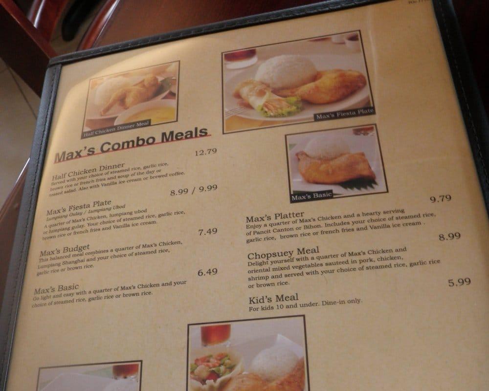 Menu at Max's Restaurant, Cuisine of the Philippines, Vaughan, Vaughan ...
