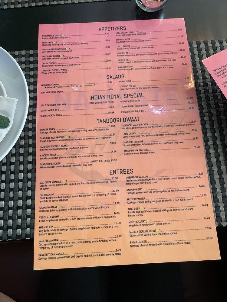 Menu at Namaste Miami Indian Cuisine restaurant, Coral Gables