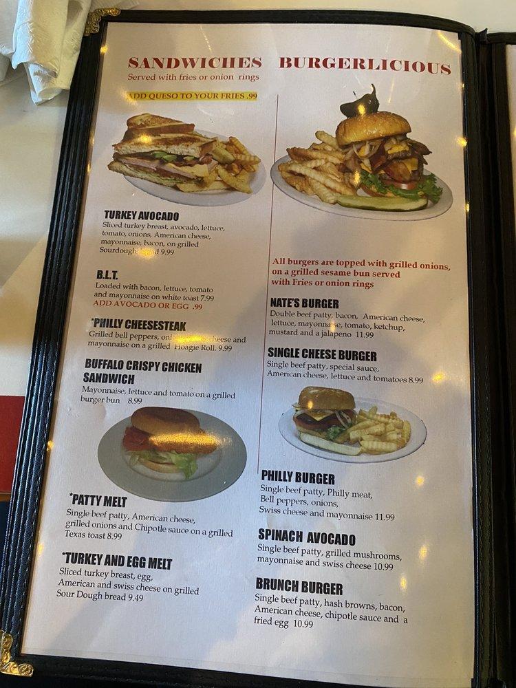 Menu at Nate's Diner restaurant, Houston