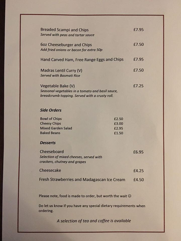 Menu at The Royal George at Stevington pub & bar, Bromham, The Royal George