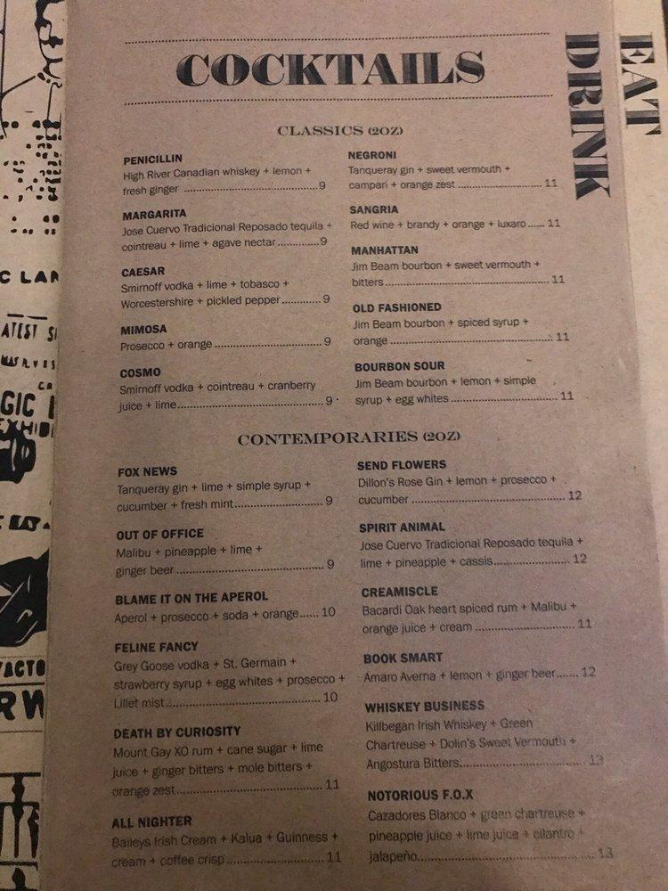 Menu at The Fortunate Fox pub & bar, Toronto