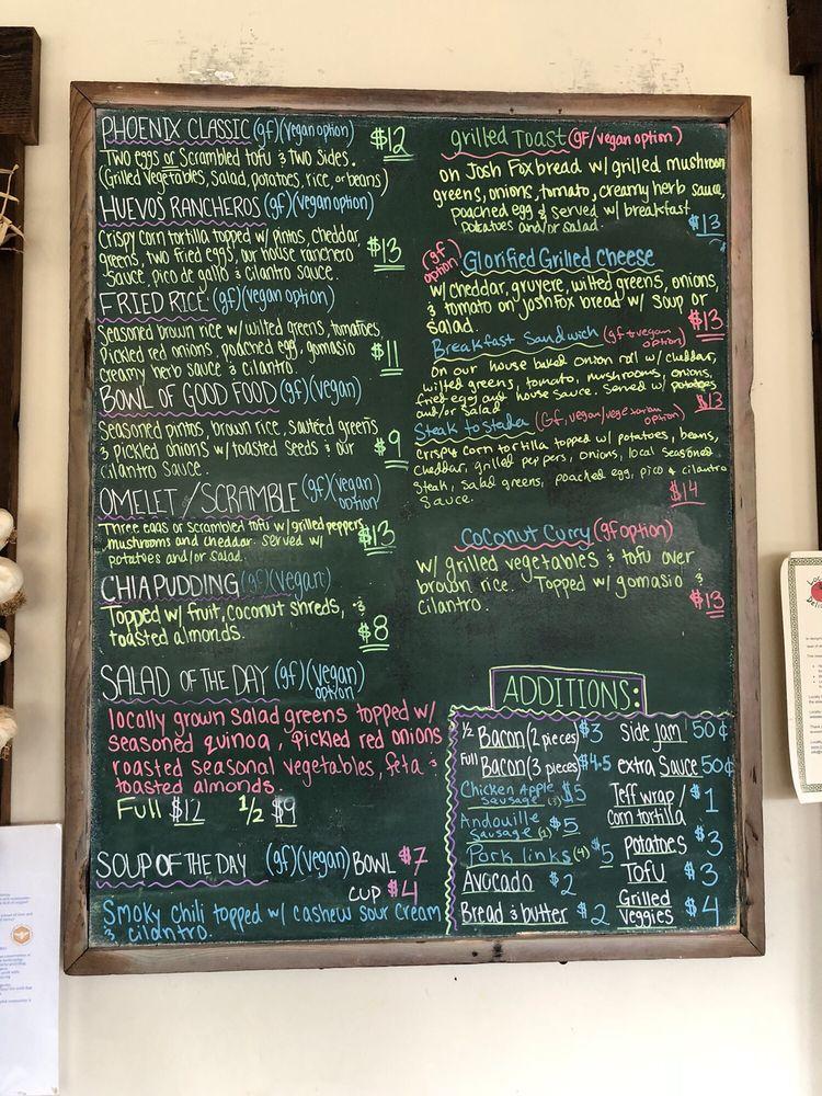 Menu at Cafe Phoenix, Arcata
