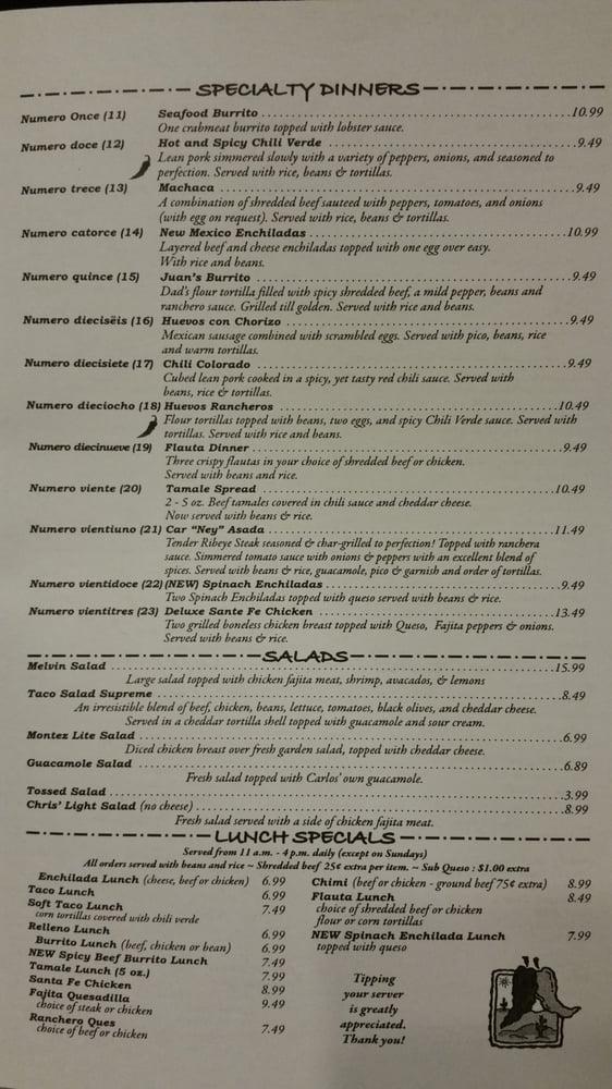 Menu at Carlos Montez Mexican Restaurant and Cantina, Langley