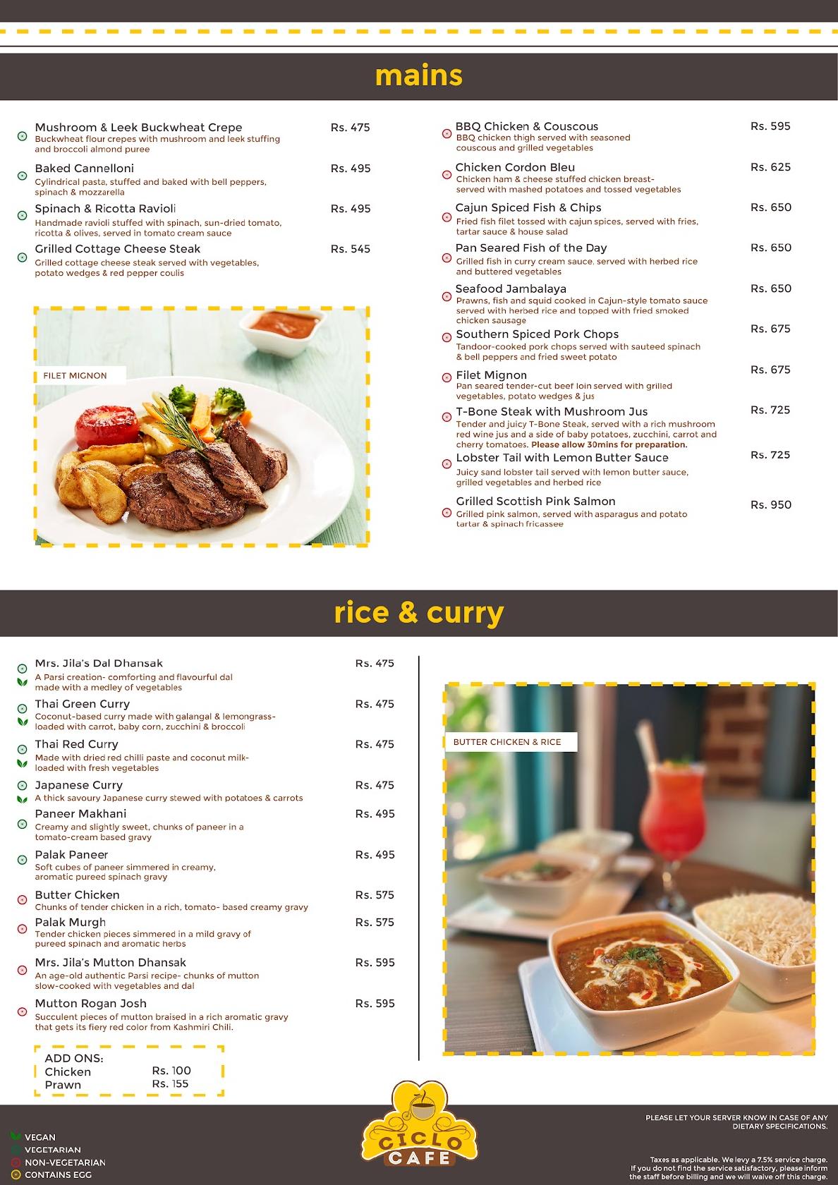 Menu at Ciclo Café, Chennai, 1st Floor