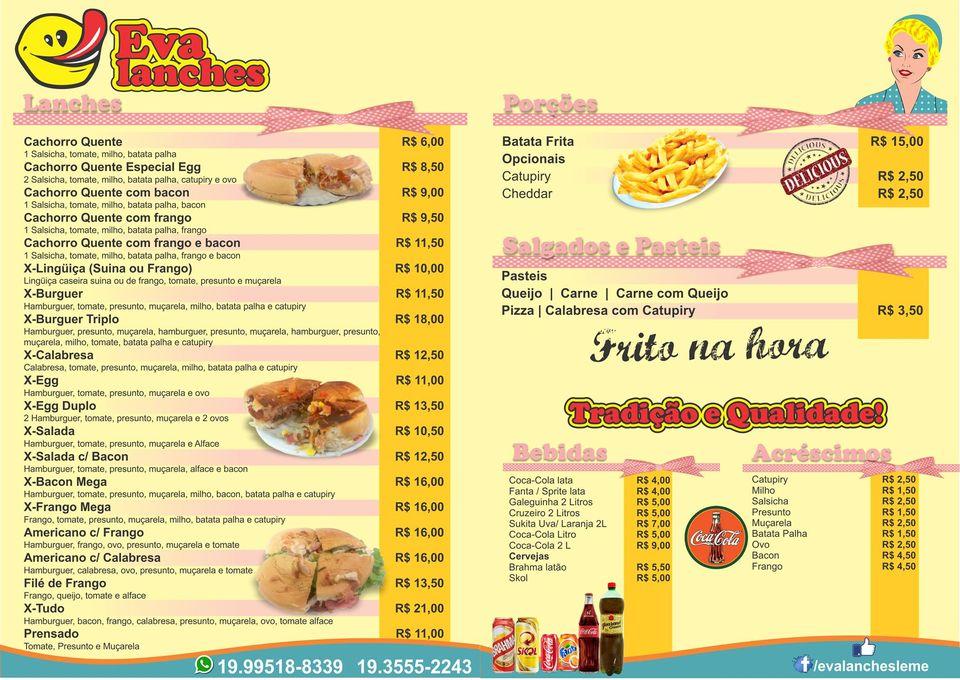 Menu at Eva Lanches cafeteria, Leme