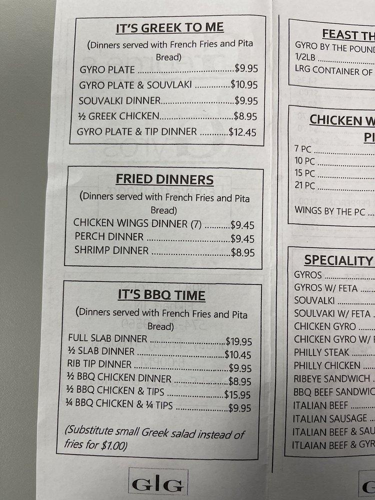 Menu at George's Gyros restaurant, Elkhart