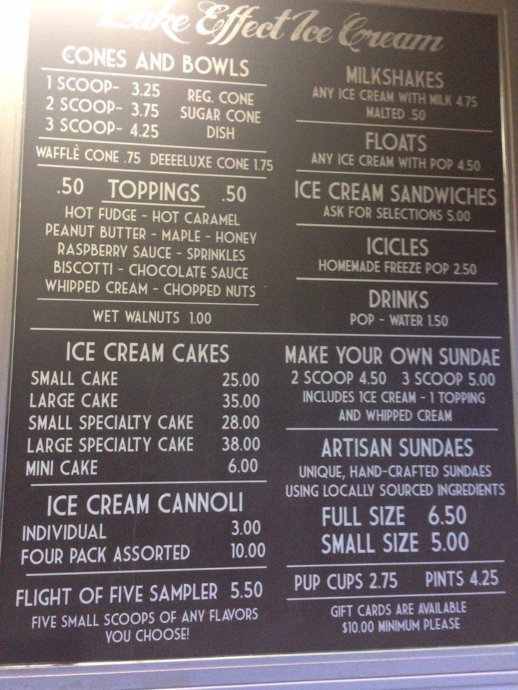 Menu at Lake Effect Ice Cream restaurant, Buffalo