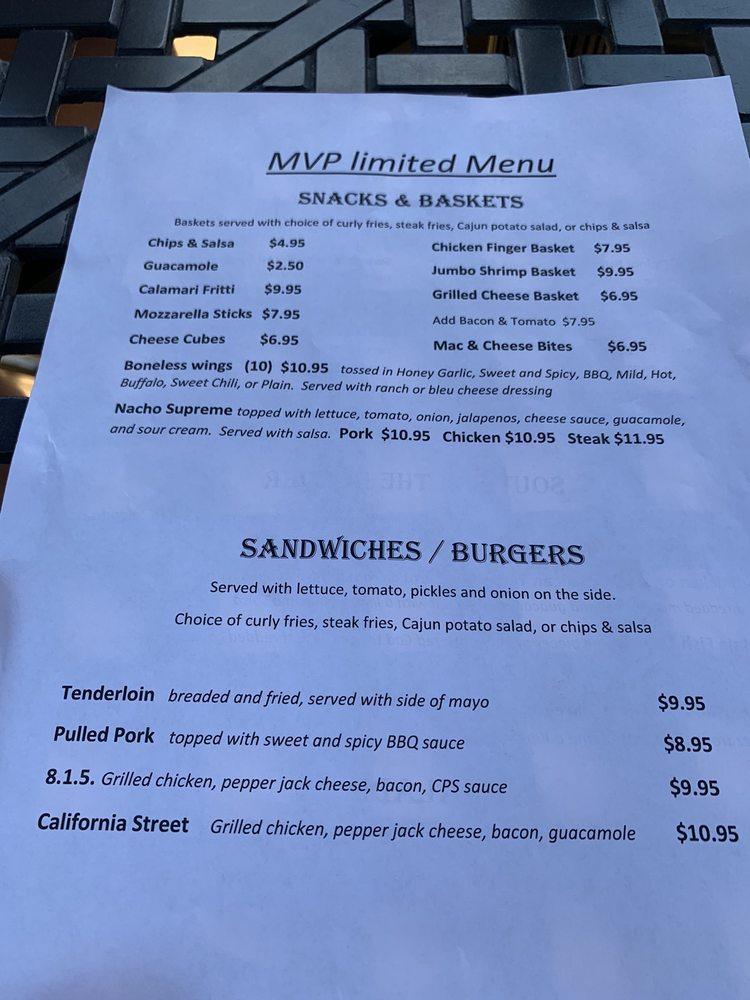 Carta de MVP Sports Bar, Sycamore