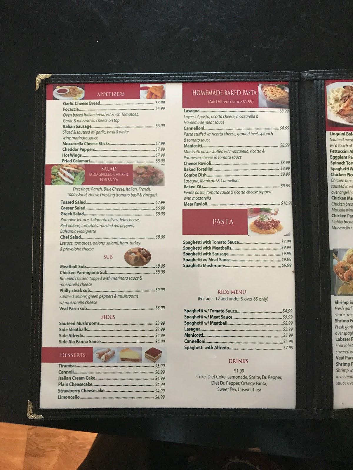 Menu at Verona Italian Restaurant, Benton