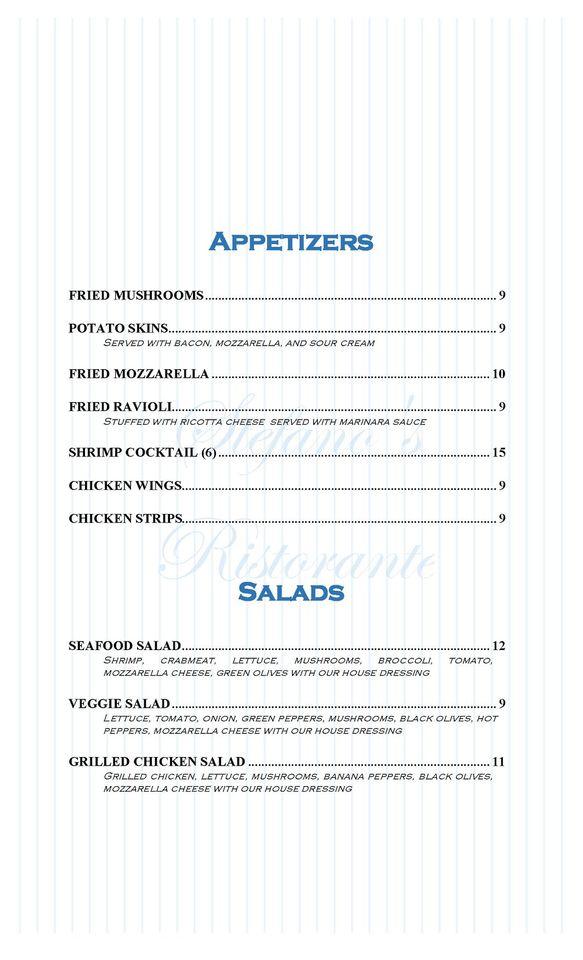 Menu at Stefano's pizzeria, Defiance