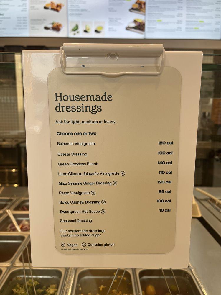 Menu at sweetgreen restaurant, Edina