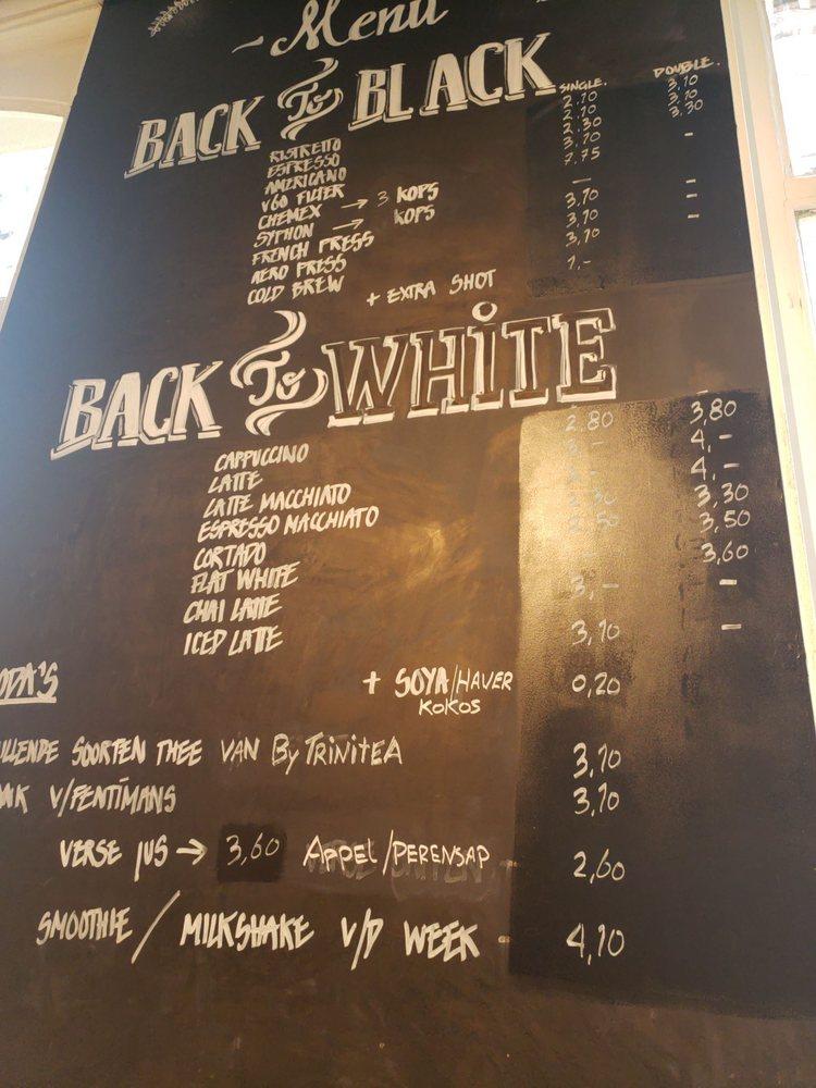 Menu at Back to Black, Amsterdam, Weteringstraat 48