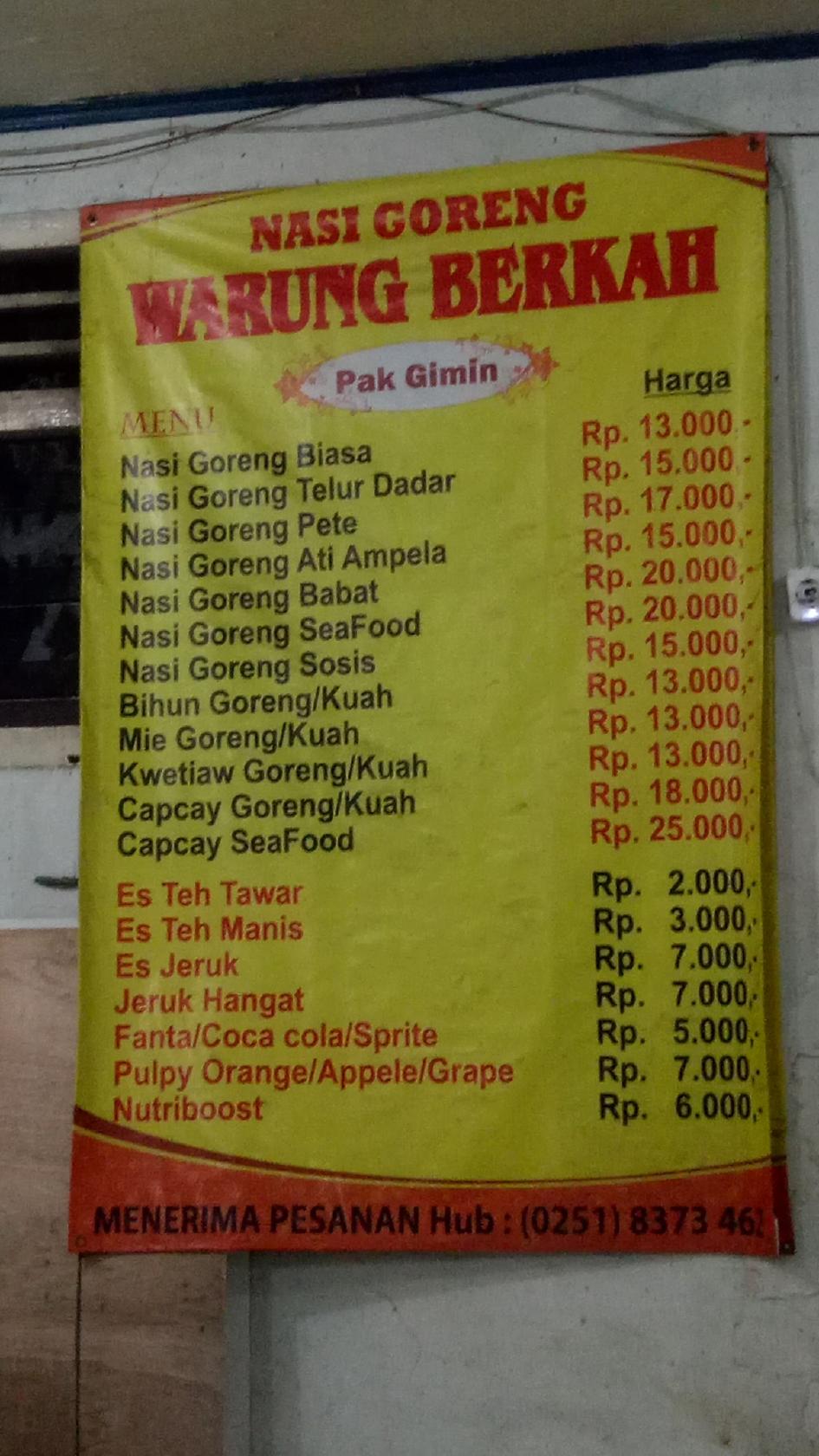 Menu at Berkah Resto by Ibu Gimin, Fried Rice & Stirfry Noodle ...
