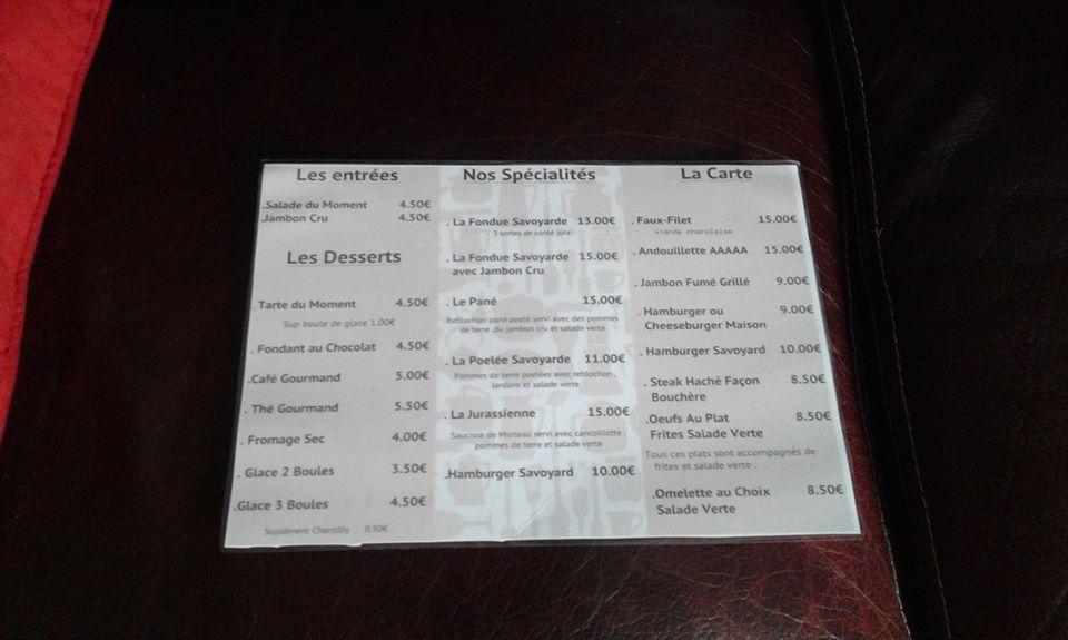 Menu au Bar Brasserie la Promenade, Autun