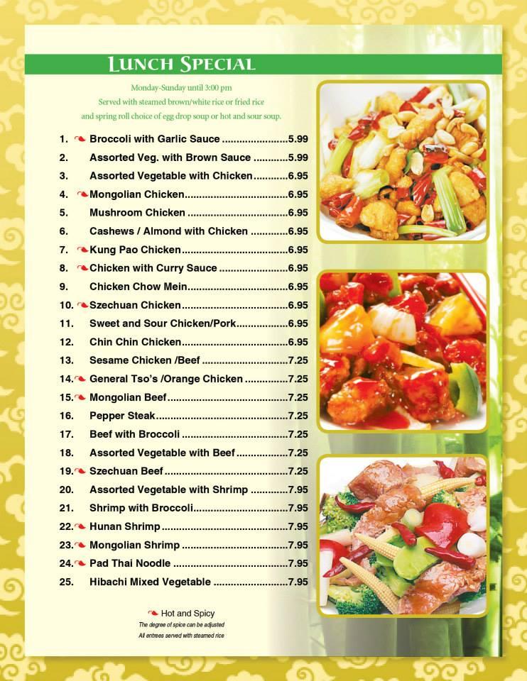 Menu at Chin Chin restaurant, Sparks
