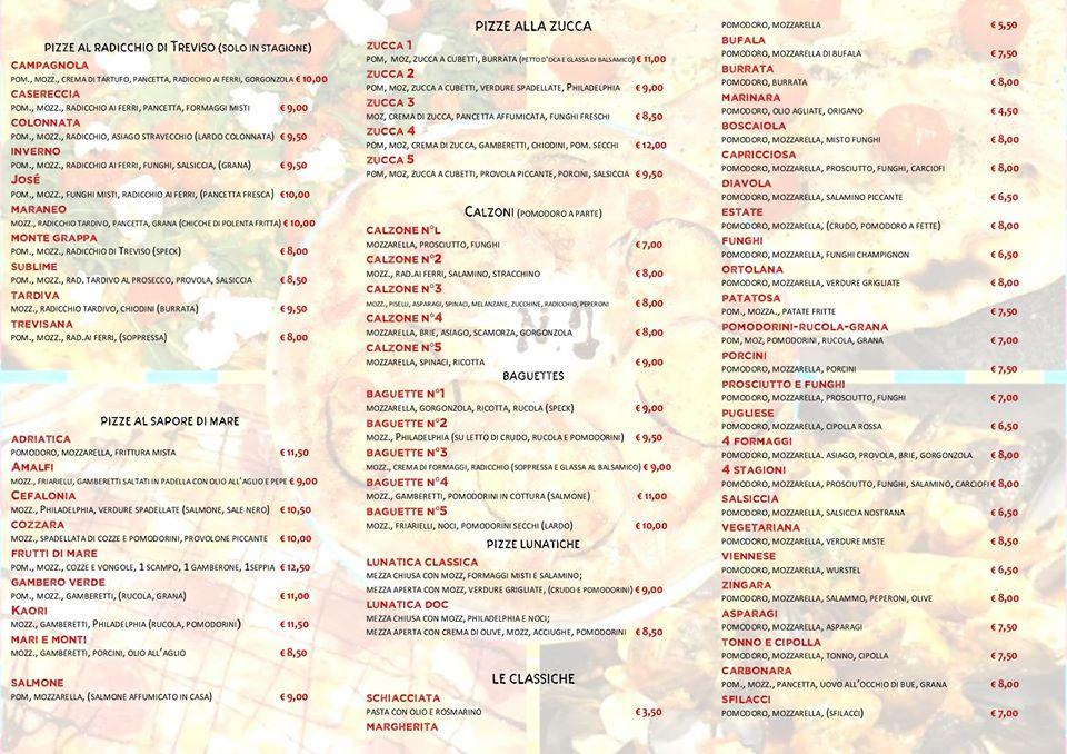 Menu da Ristorante Pizzeria Convivio 57, Borgoricco