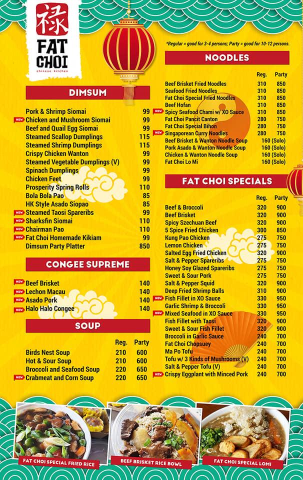 Menu at Fat Choi Chinese Kitchen restaurant, Bacolod, Art District