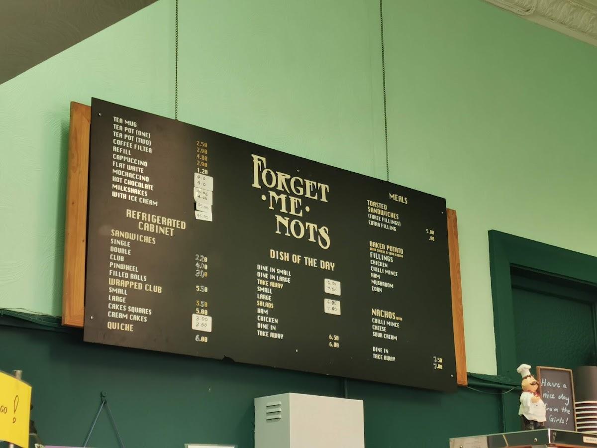 Menu at Forget Me Nots Coffee Bar, Dunedin