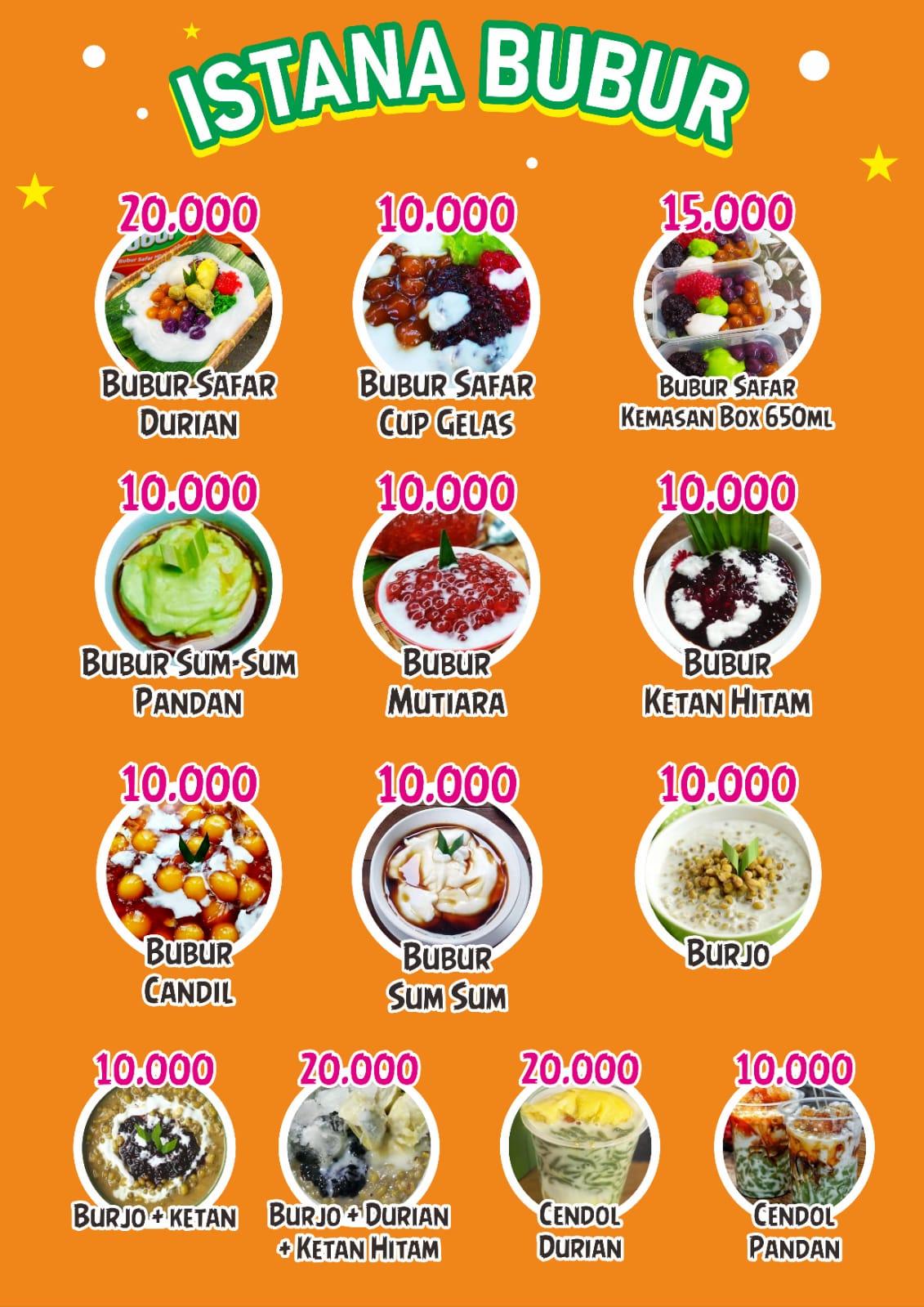 Menu at Istana Bubur Benhil restaurant, Central Jakarta