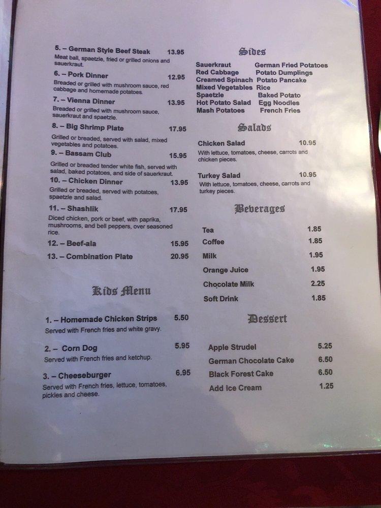 Menu at Little Germany restaurant, Fort Worth, Camp Bowie Blvd