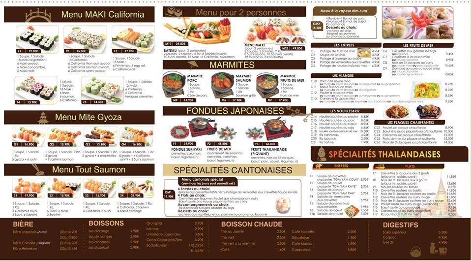 Menu at Osaka restaurant, Dijon