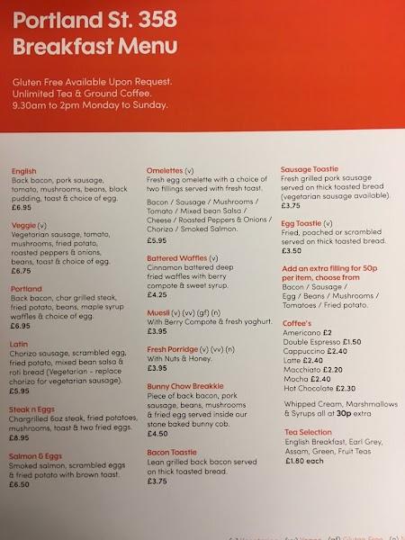 Menu at Portland Street 358 restaurant, Liverpool, 358 Smithdown Rd