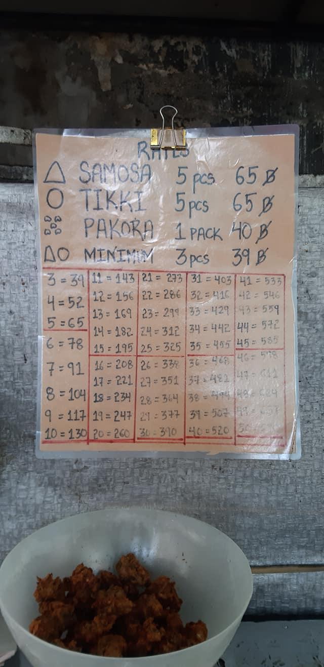 Carta del café Samosa Stall, Bangkok