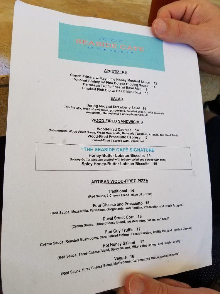 Menu at Seaside Cafe at the Mansion, Key West