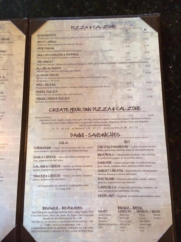 Menu at Sunset Pizza & Pasta pub & bar, Long Beach