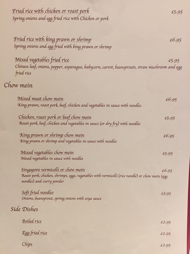 Menu at The Yue Restaurant, Truro