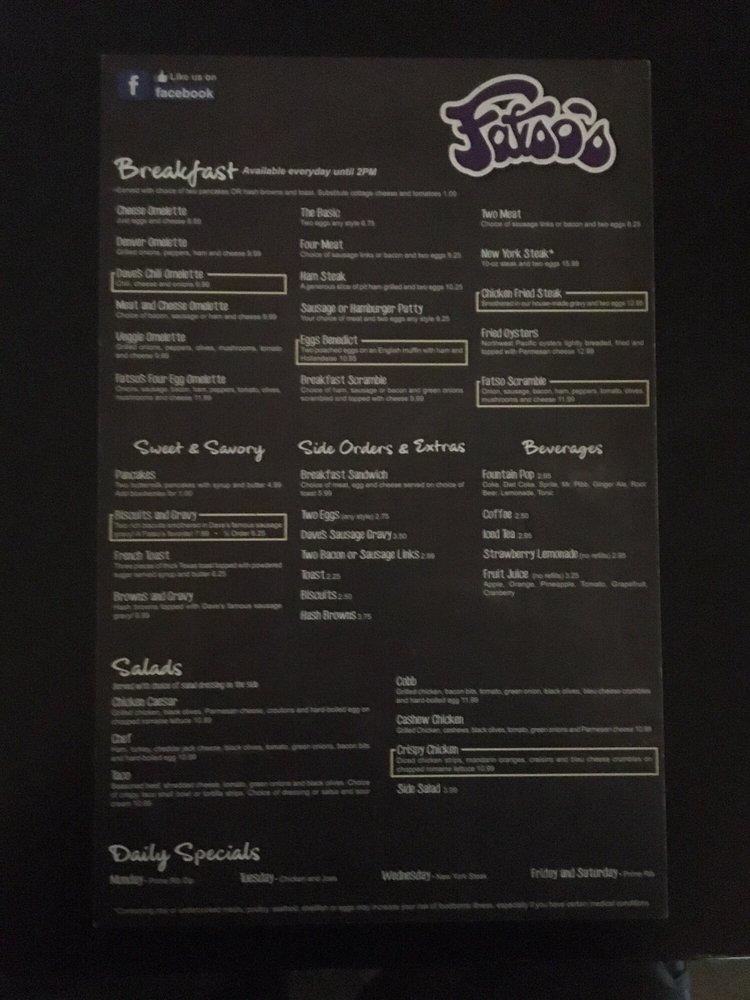 Menu at Fatso's Bar & Grill, Olympia