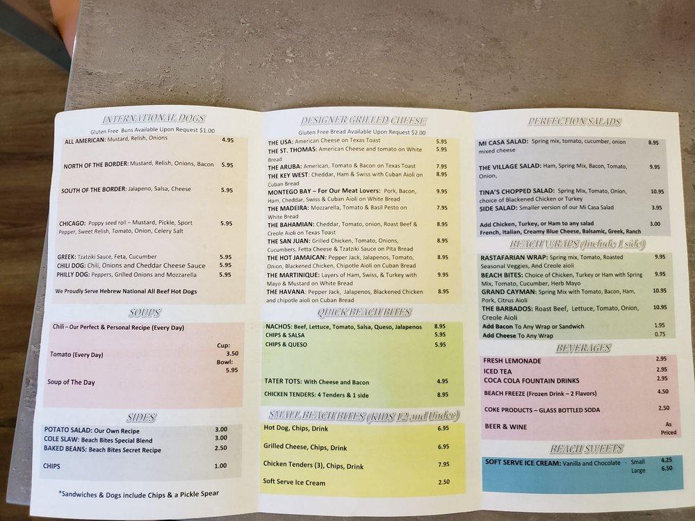Menu at Beach Bites & Burgers cafe, Madeira Beach